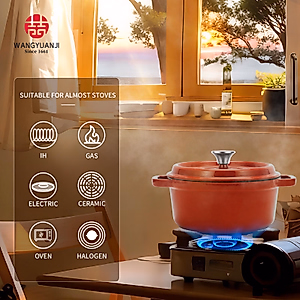 WANGYUANJI Enameled Dutch Oven Pot with Lid,3.2 Quarts Enamel Cast Iron Cookware Pot,Heavy-Duty Casserole with Dual Handle,Round Dutch Ovens for Braising and Bread Baking,Red