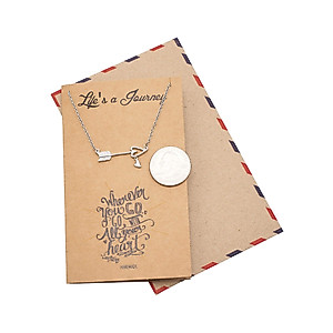 quan jewelry Arrow Necklace with Heart Charm Sideways Arrow Pendant, Graduation Gifts Dream Necklace with Inspirational Quote Greeting Card, Adjustable Chain 16" to 18" Silver Tone