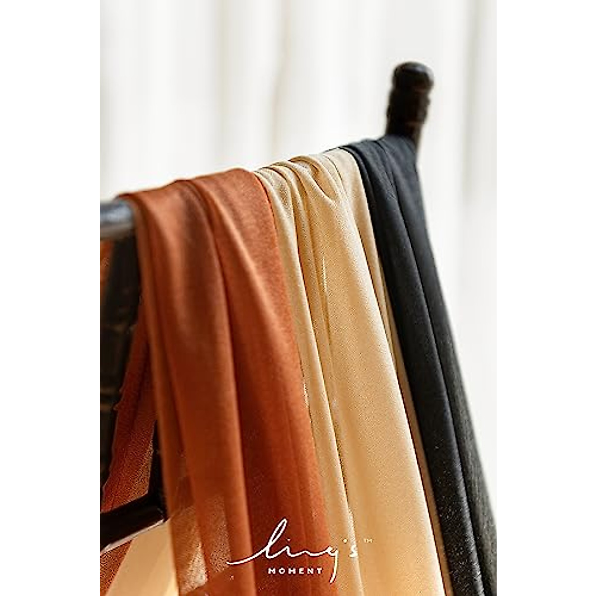 Ling's moment Ribbon Backdrop Curtains 50% Transparency 10ft x 10ft Chiffon Like Fabric for Wedding Arch Baby Shower Bridal Shower Ceremony Reception Halloween Decoration, Black & Terracotta