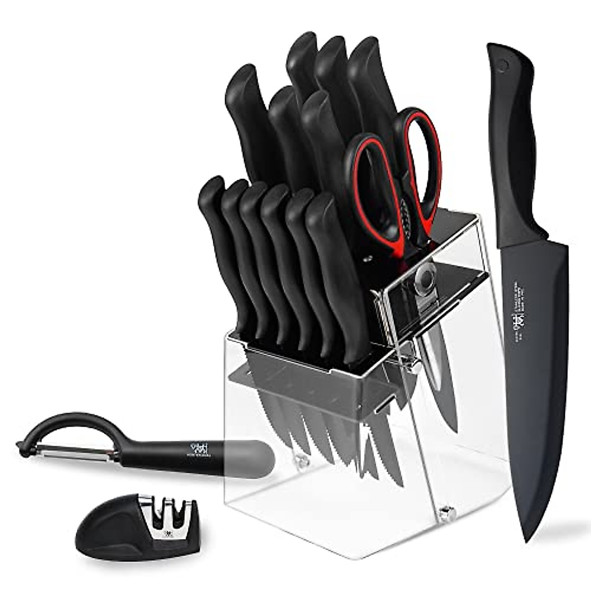 HUNTER Knife Set, Kitchen Knife Set 16PCS black knife set, knife set with Acrylic Stand, Knife Set Dishwasher Safe, Sharp knife set, Elegant Black