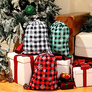 Shappy 10 Pcs Christmas Buffalo Plaid Drawstring Bags Drawstring Gift Bags Large Sacks Xmas Wrapping Bags Cotton Drawstring Bags Sack for Party Favors Candies (Red, Green, Black,12 x 16 Inch)