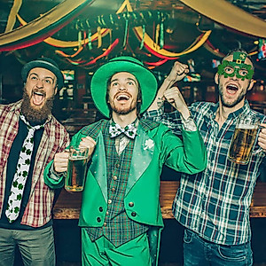 AMS St Patricks Day Suspenders Accessories Decor Women/Men' s Irish Green Party Decorations with a Bow-tie,a Tie,a Pair of Glasses (Set, Green)