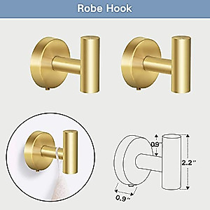 Augegel Brushed Gold Bathroom Hardware Accessories Set 6 Pieces,Stainless Steel Bathroom Towel Rack Set Wall Mounted,16" Towel Bar,Toilet Paper Holder, 4 Towel Hooks