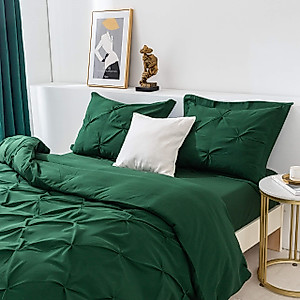 3 Pieces Bedding Duvet Cover Set, Pinch Pleated King Duvet Cover, Pintuck Comforter Quilt Cover with 2 Pillow Shams-King-104 X 90 inches-Green