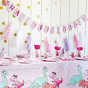 BLUE PANDA Pink Dinosaur Party Decorations for Girl's Birthdays, Plastic Tablecloth (54 x 108 in, 3 Pack)