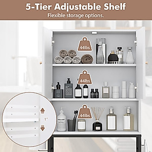 Byroce Over The Toilet Storage Cabinet, Toilet Shelf Rack Space Saver with Metal Frame, Adjustable Shelf & Open Compartment, Freestanding Over Toilet Bathroom Organizer for Toilet & Laundry Room