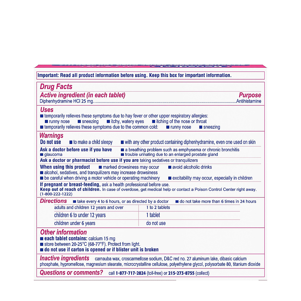 Benadryl Ultratabs Antihistamine Allergy Relief Tablets, Diphenhydramine HCl 25mg, 24 Count (Pack of 2)