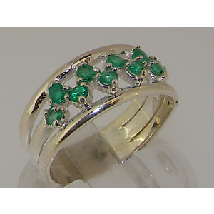 925 Sterling Silver Natural Emerald Womens Band Ring - Size 5.5