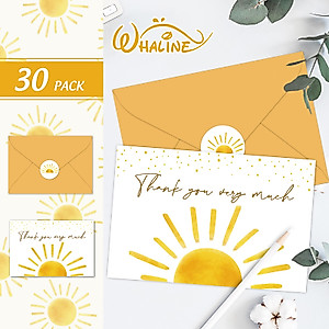 Whaline 30 Pack Baby Shower Thank You Cards with Envelopes Stickers Boho Sun Greeting Cards Sunshine Blank Note Cards for Baby Shower Birthday Wedding Party Supplies, 4 x 6 Inch