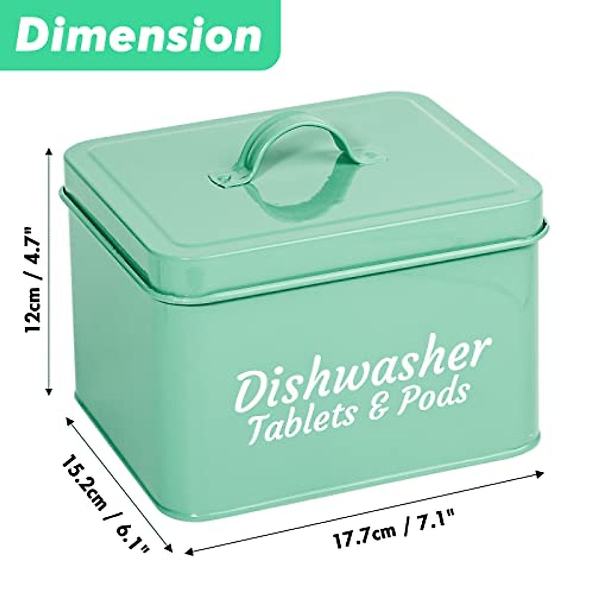 Webake Dishwasher Pod Container Tablet Holder, Farmhouse Metal Dishwasher Pods Storage Container with Lid for Kitchen Organization and Storage