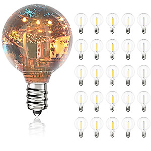 Svater G40 LED Replacement Bulbs for Outdoor String Lights, 25 Pack Dimmable Shatterproof Globe Bulbs, E12/C7 Screw Base Edison Light Bulbs for Indoor Outdoor Patio Decor, Warm White 2700K