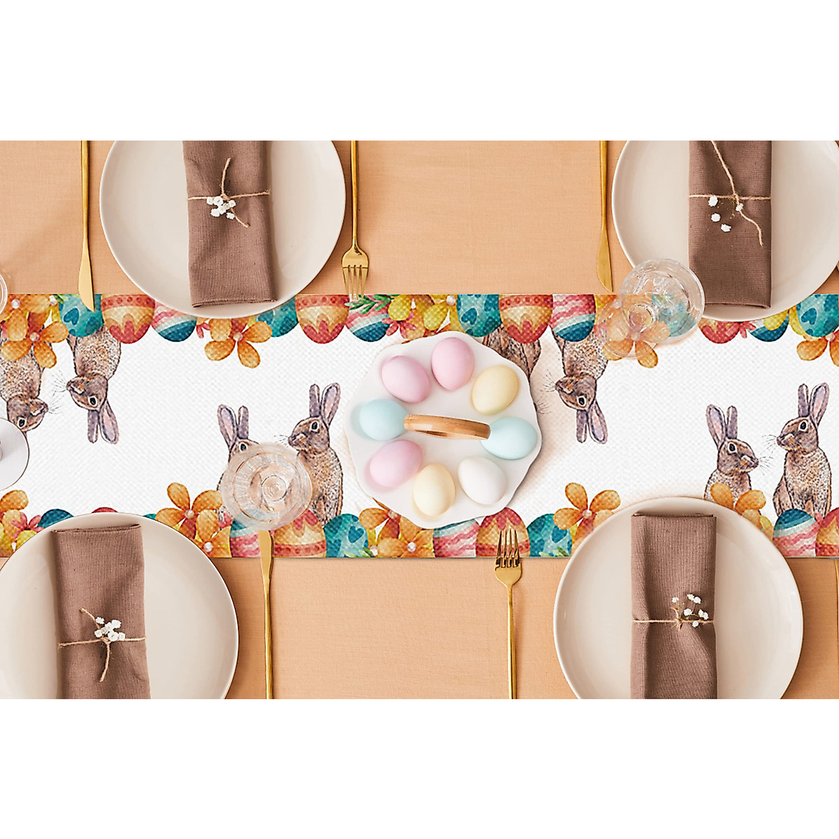 Flyart Easter Table Runner, Easter Decorations Table Runner Easter Bunny Easter Eggs Table Runners, Easter Decor Kitchen Dining Table Runner for Holiday Home Party Farmhouse Spring Decor (13x72 inch)