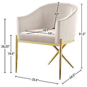 Meridian Furniture Xavier Collection Modern | Contemporary Velvet Upholstered Dining Chair with Sturdy Steel X Shaped Legs, 25.5" W x 24.5" D x 31.5" H, Cream