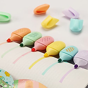 enlegend 6 Piece Stylish Modern Style Mini Highlighter Pen Kawaii Stuff Pastel Color Geometric Line Design Gift Highlighter Marker