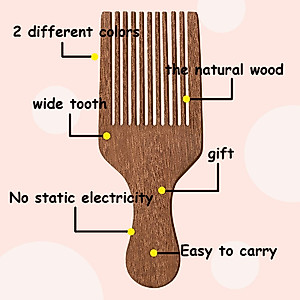 2 Pieces Wooden Comb Afro Pick Hair Lift Combs Beard Pick Natural Wood Volumizing and Styling Tool Non-Static Comb Long Tooth Detangling Accessories for Women Men Thick, Coarse, Curly Hair