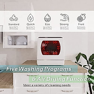 Portable Countertop Dishwasher, 5 Washing Programs Mini Dishwasher with 5L Built-in Water Tank & Inlet Hose, Baby Care & Fruit Wash for Small Apartment, Dorms, RVs -White