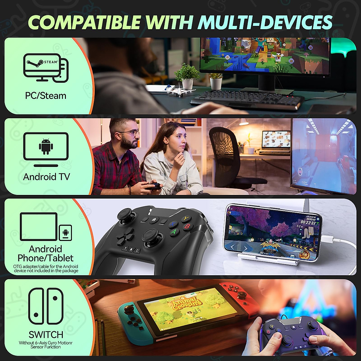 PC Controller, Wired Controller Compatible with Steam/Android/Switch/Tesla, Switch Pro Gaming Controller Gamepad Joystick with Dual-Vibration, Turbo,Macros and Screenshoot, No Battery Required(Wired Controller)
