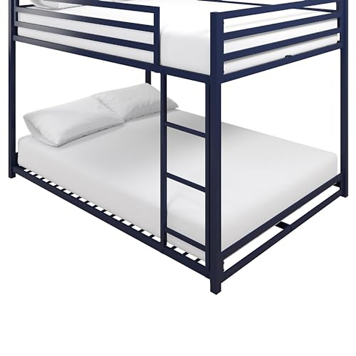 DHP Miles Low Metal Bunk Bed Frame for Kids, With Built-in Ladder, High Guardrail and Metal Slats, Floor Bed Bottom Bunk, No Boxspring Required, For Small Spaces, Full-Over-Full, Blue
