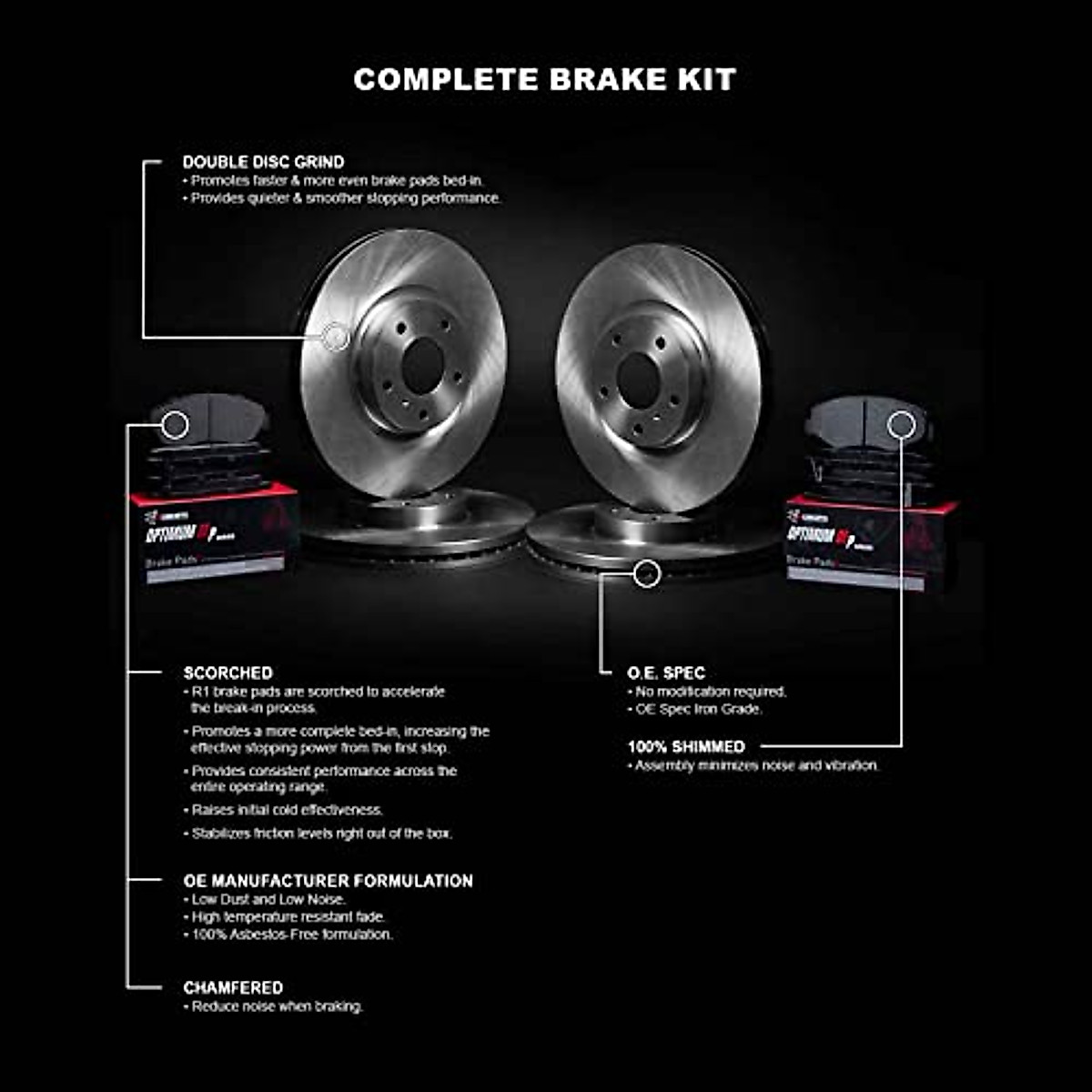 R1 Concepts Front Rear Brakes and Rotors Kit |Front Rear Brake Pads| Brake Rotors and Pads| Optimum OEp Brake Pads and Rotors|fits 2018-2022 Buick Encore; Chevrolet Trax