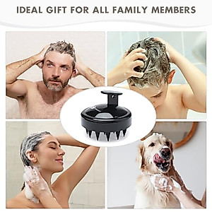 FREATECH Scalp Massager Hair Growth, Scalp Scrubber with Soft Silicone Bristles for Dandruff and Hair Care, Shampoo Brush Hair Massager Scalp Exfoliator for Wet & Dry, Long Curly Thick Hair, Black