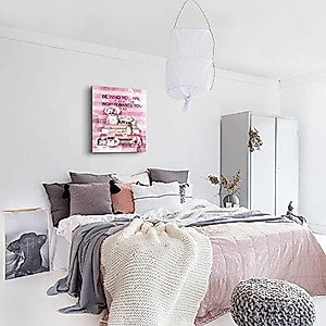 SOULDOOR Fashion Women Art Print Pink Flowers Painting Canvas Vogue Perfume Poster With Framed Ready to Hang for Girls Gift Bedroom Dressing room 11X14INCH