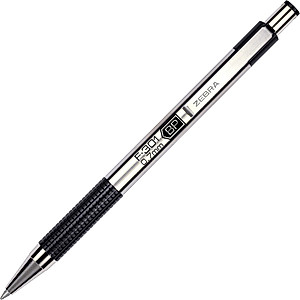 Zebra Pen F-301 Retractable Ballpoint Pen, Stainless Steel Barrel, Fine Point, 0.7mm, Black Ink, 12-Pack