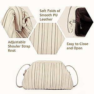 GLITZALL Clutch Purse and Dumpling Bag for Women,Designer Cloud Handbag and Ruched Bag with Detachable Shoulder Strap,Soft PU Leather (Beige)