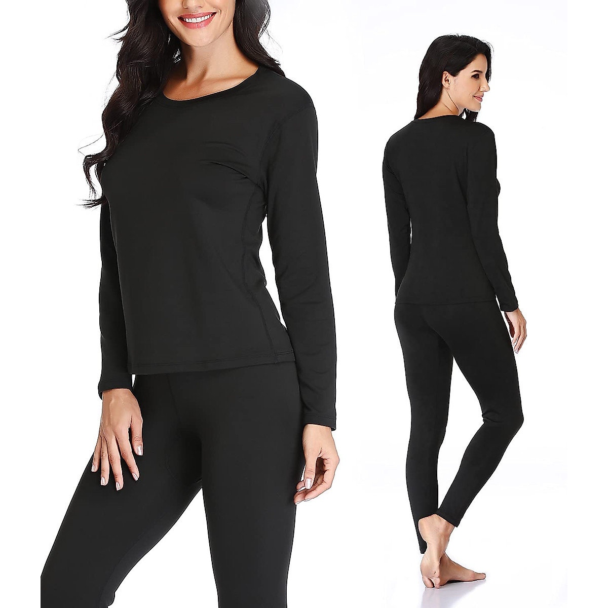 JZCreater Women Thermal Underwear Set, Long Johns Base Layer Top & Bottom, Women Soft Pajama Set for Cold Weather (Large, Black)