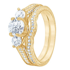 La4ve Diamonds Beyond Brilliance Beyond Brilliance Round Cut AAA Cubic Zirconia Engagement Ring Bridal Set for Women | Yellow Gold Plated Silver Ring | Fashion Jewelry for Her | Gift Box Included