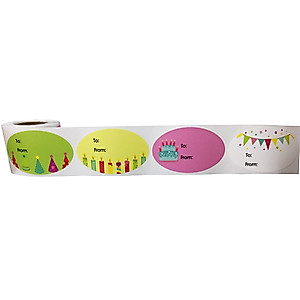 Birthday Gift Tag Stickers 1 1/2 x 2 1/2 Inch 100 Adhesive Labels