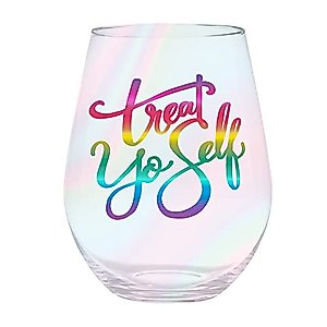 Slant Collections Jumbo Stemless Wine Glass, 30-Ounce, Treat Yo Self
