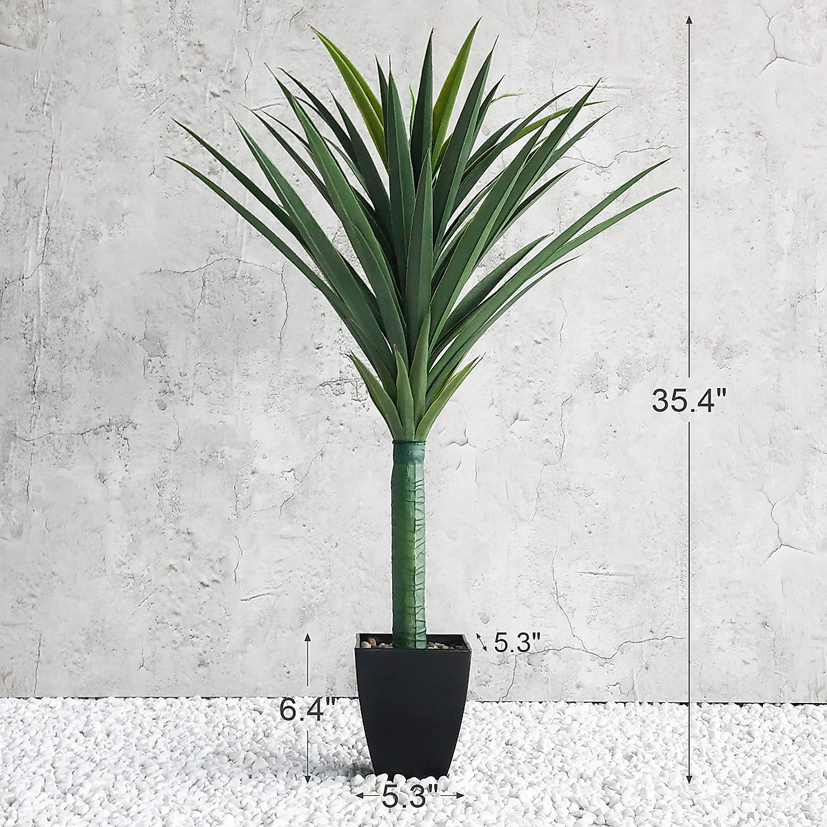 Worth Garden Artificial Yucca Tree 3ft,Tropical Yucana Plant,Realistic Tropical Dracaena Artificial Tree Faux Silk Plant Fake Potted Plant,Indoor Outdoor Décor,Black Pot & 20g Dry Greenmoss Included