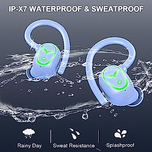 Wireless Earbud Bluetooth 5.3 Headphones Sport Earphones in Ear 48H Playback Stereo Noise Cancelling Earbud with Dual Mic LED Display, Over-Ear Earhooks Ear Buds IP7 Waterproof Headset for Running Gym