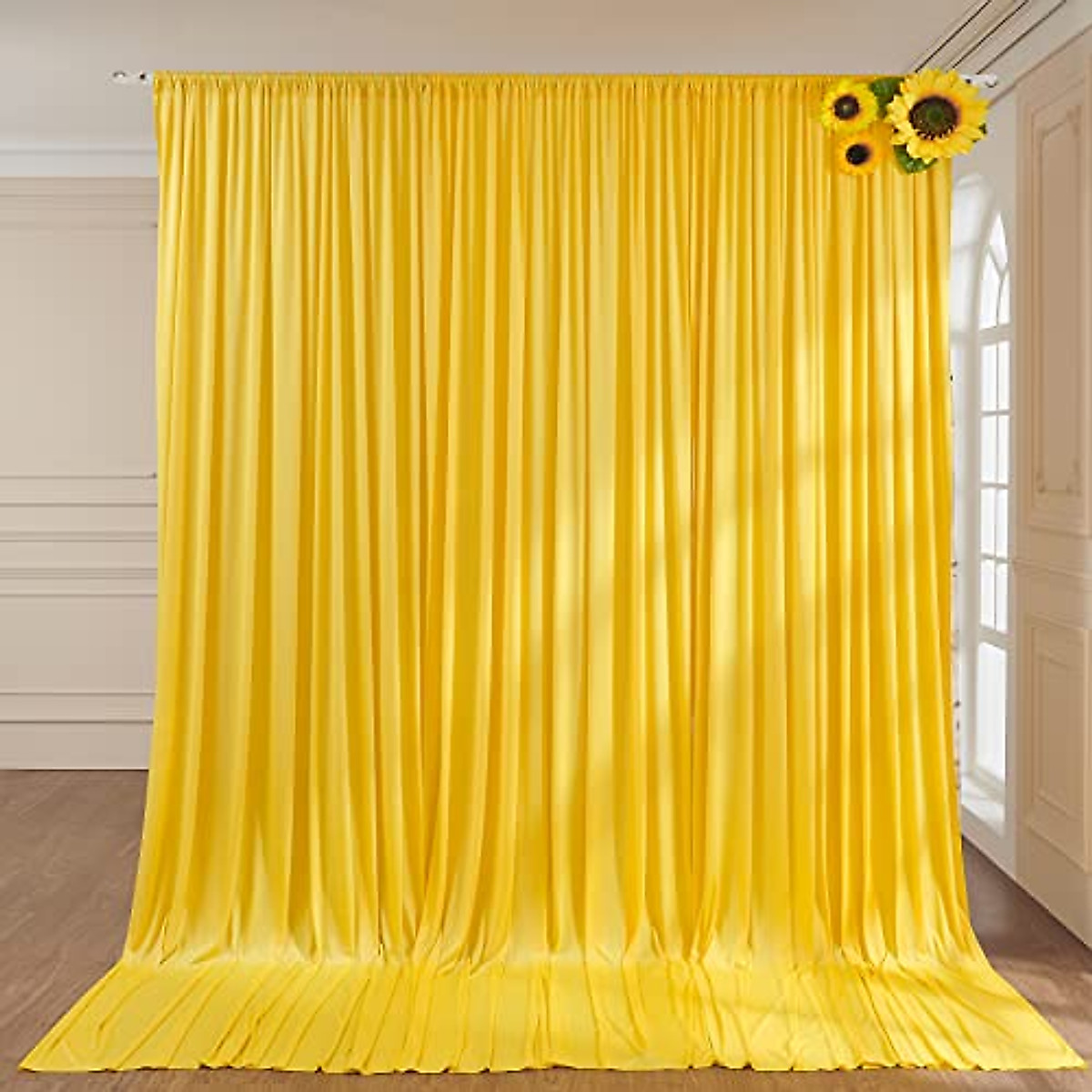 10ftx10ft Yellow Backdrop Curtain Panels for Parties, Wrinkle Free Polyester Photography Backdrop Curtains, Wedding Party Decoration Supplies