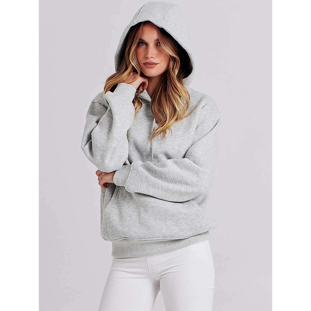 ANRABESS Women's Oversized Fleece Hoodies Basic Pullover Sweatshirt Fall Fashion 2025 Outfits Trendy Y2k Teens Preppy Clothes Heather Gray-L