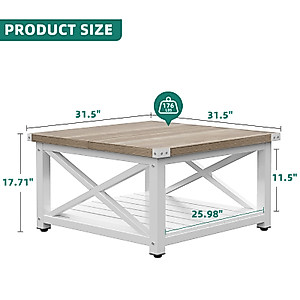 YITAHOME Farmhouse Coffee Table,Square Coffee Table for Living Room, Vintage Living Room Table with Shelf, Coffee Table with Storage,Grey Wash