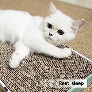 PAWSFANS Cat Scratcher Cardboard Scratch Pad with Box Durable Corrugate Scratching Board Kitty Sofa Lounge Bed Reversible Catnip Included for Indoor Cats,Large (Box, 5pcs)