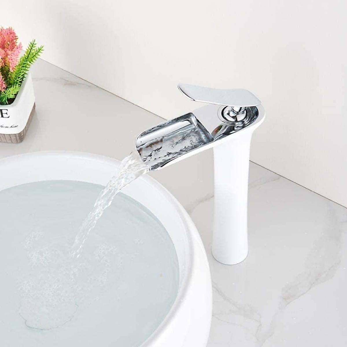 NZDY Faucet Faucets Modern White Bathroom Faucet Waterfall Faucets Single Hole Cold and Hot Water Mixer Tap Mixer Taps