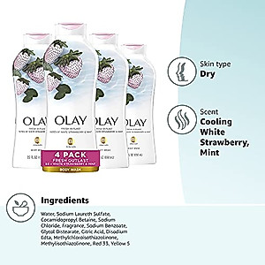 Olay Fresh Outlast Cooling White Strawberry & Mint Body Wash, 22 oz, (4 Count)