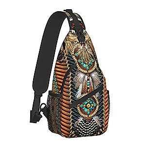 Indian Native American Sling Backpack,Casual Crossbody Backpack Sling Bag Chest Daypack for Men Women Sport Hiking Gym