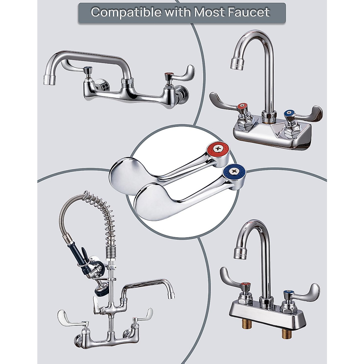 Phivan Commercial Faucet Parts Faucet Handle Replacement Kit - 2 Pack Wrist Blade Handles Lever Handles for Industrial, Restaurant, Commercial Sink Faucet - Fits Most 3/8" Shaft, 0.43" Round Stem Hole