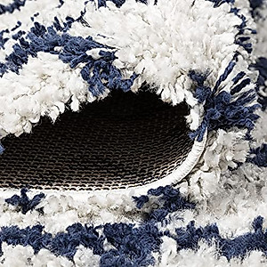 JONATHAN Y SHG104B-8 Sineu Moroccan Diamond Shag Indoor Area-Rug Bohemian Contemporary Modern Geometric Easy-Cleaning High Traffic Bedroom Kitchen Living Room Non Shedding, 8 X 10, Beige/Navy