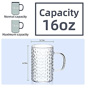 Hawnn Coffee Mugs Set of 4, Plastic Coffee Cups Set, 16 Ounce Unbreakable Clear Coffee Mug Plastic with Handle, Reusable Plastic Mug Dishwasher Safe