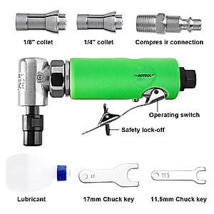 DOTOOL Air Right Angle die Grinder，1/4'' Angle Die Grinder，22000 RPM ， Pneumatic 90 Degree Die Grinder with 1/4" and 1/8" Collets for Grinding, Polishing, Cutting and More