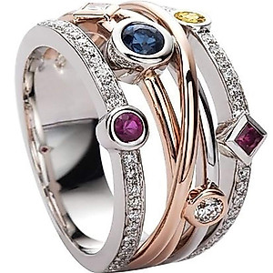 SixTwo 925 Sterling Silver Shiny Full Diamond Cross Ring Colorful Geometric Gemstone Ring Cubic Zirconia Rings CZ Diamond Multi Row Ring Eternity Engagement Wedding Band Ring for Women (8)