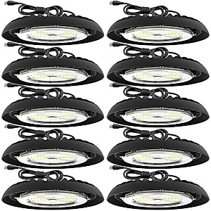 Sunco 10 Pack UFO LED High Bay Light, Plug & Play Lighting for Warehouse, 5000K Daylight, 200W, Power Cord Included, 28000 LM, 120VAC, IP65 Waterproof Shatterproof Fixture - UL Listed