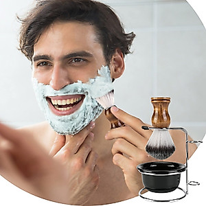 Aethland Mens Shaving Brush Kit, Soft Hair Shaving Brush, Stainless Steel Shave Brush Holder & Acrylic Soap Bowl Mug for Men Barber Shave Kit