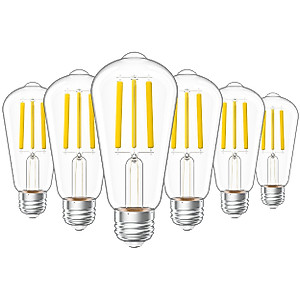 Sunco 6 Pack Vintage LED Edison Bulbs, 75W Equivalent 11W 1300 LM High Brightness Dimmable ST58 Filament, 3000K Warm White, E26 Medium Base, Clear Glass Light Bulbs