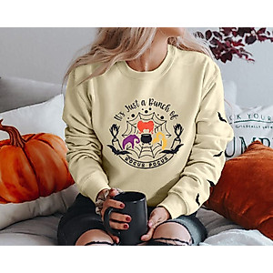 MOUSYA It's Just A Bunch of Hocus Pocus Sweatshirt Women Halloween Sanderson Sisters Graphic Long Sleeve Pullover Shirt Apricot