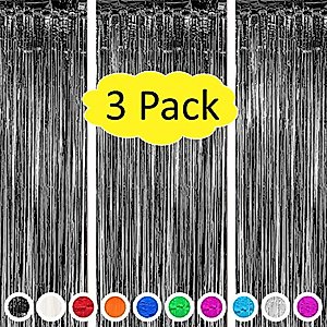 Vanujoy 3 Pack Black Foil Fringe Backdrop Curtains Party Decoration - Tinsel Party Door Fringe Curtain Backdrop for Birthday Bachelorette Party Engagement Bridal Shower Graduation Decoration